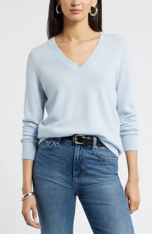 Nordstrom V-neck Cashmere Sweater - Blue Subdued