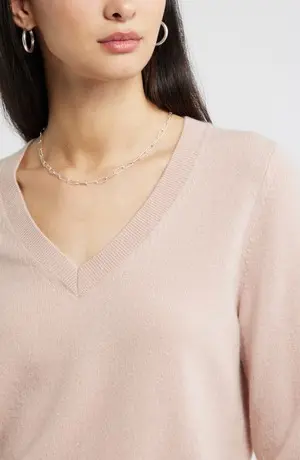Nordstrom V-neck Cashmere Sweater - Pink Adobe