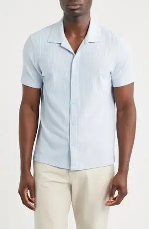 Vince Grid Waffle Knit Button-up Shirt - Playa Blue