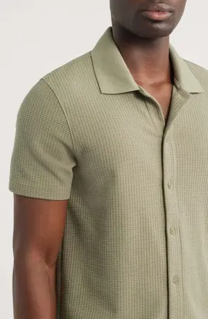 Vince Grid Waffle Knit Button-up Shirt - Sage