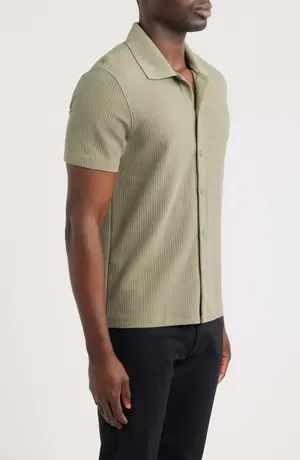 Vince Grid Waffle Knit Button-up Shirt - Sage