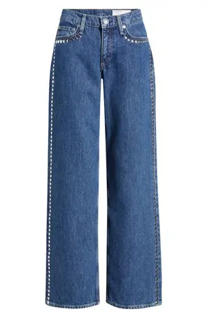 Rag & Bone Saige Studded Low Rise Relaxed Straight Leg Jeans