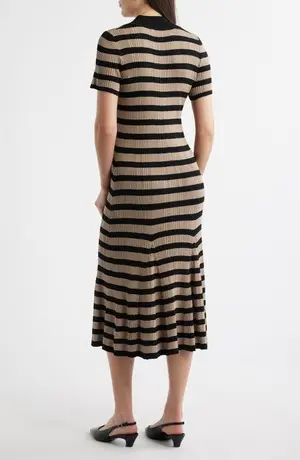 Julia Jordan Stripe Ribbed Midi Sweater Dress With Collar
