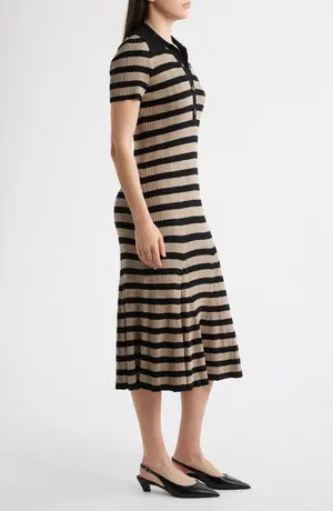 Julia Jordan Stripe Ribbed Midi Sweater Dress With Collar