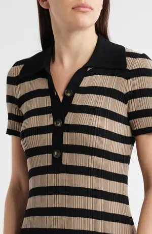 Julia Jordan Stripe Ribbed Midi Sweater Dress With Collar