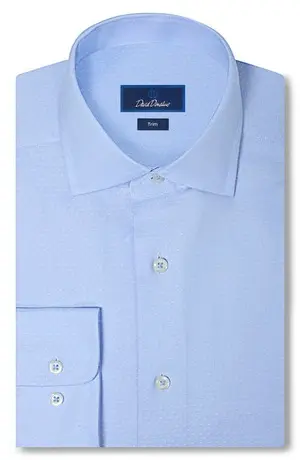 DAVID DONAHUE Trim Fit Light Blue Microdobby Cotton Herringbone Dress Shirt