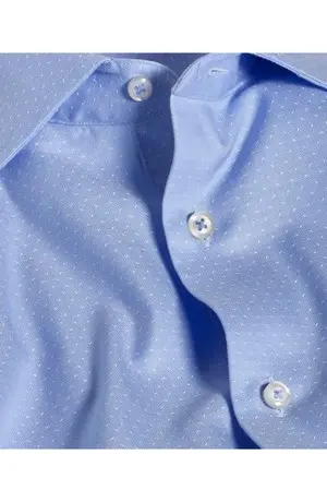 David Donahue Trim Fit Light Blue Microdobby Cotton Herringbone Dress Shirt - Sky