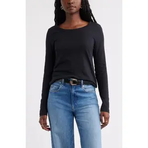 Caslon Long Sleeve Slub Crewneck T-shirt - Black