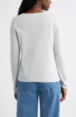Caslon Long Sleeve Slub Crewneck T-shirt - Grey Light Heather