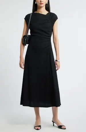 Nordstrom Textured Ruched Midi Dress - Black