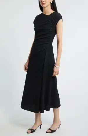 Nordstrom Textured Ruched Midi Dress - Black