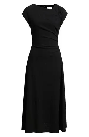 Nordstrom Textured Ruched Midi Dress - Black