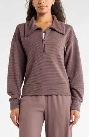 Zella Half Zip Fleece Ottoman Pullover - Grey Plum