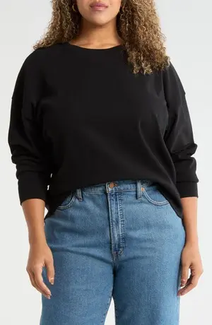 Caslon Stretch Cotton Rib Sweatshirt - Black