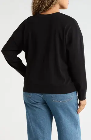 Caslon Stretch Cotton Rib Sweatshirt - Black