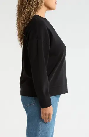 Caslon Stretch Cotton Rib Sweatshirt - Black