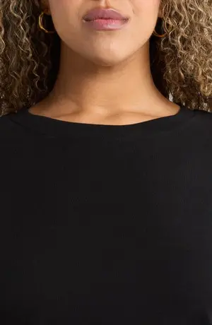 Caslon Stretch Cotton Rib Sweatshirt - Black