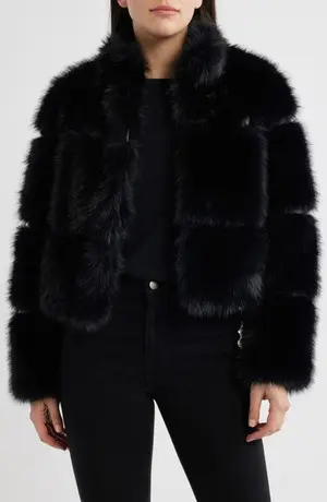 Bcbgmaxazria Chubby Crop Faux Fur Jacket - Black