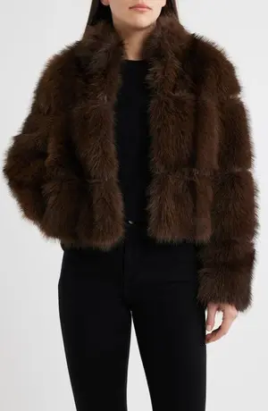 Bcbgmaxazria Chubby Crop Faux Fur Jacket - Dark Mocha