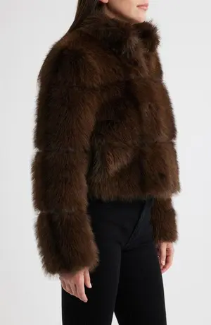 Bcbgmaxazria Chubby Crop Faux Fur Jacket - Dark Mocha