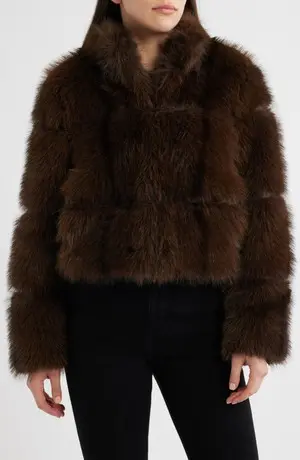 Bcbgmaxazria Chubby Crop Faux Fur Jacket - Dark Mocha