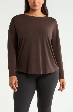Zella Breathe Long Sleeve Performance T-shirt - Brown Mole