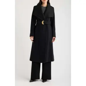 Donna Karan New York Ribbed Collar Belted Coat - Black
