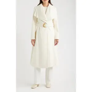 Donna Karan New York Ribbed Collar Belted Coat - Ivory