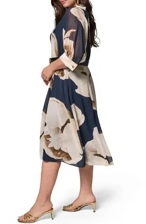 Donna Karan New York Floral Print Chiffon Midi Shirtdress