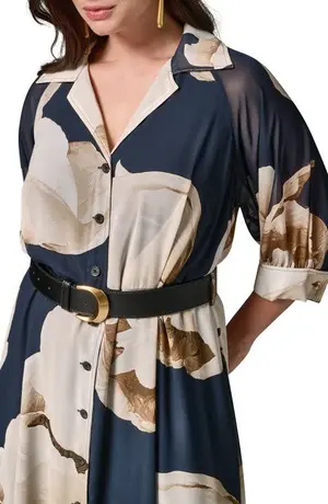 Donna Karan New York Floral Print Chiffon Midi Shirtdress