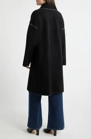 Bcbgmaxazria Embroidered Bouclé Coat With Scarf - Black