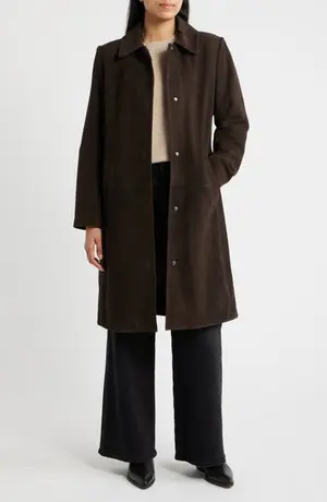 Bernardo Long Suede Coat - Dark Brown