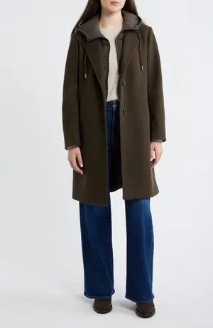 Lucky Brand Walker Coat With Hooded Bib Inset - Loden