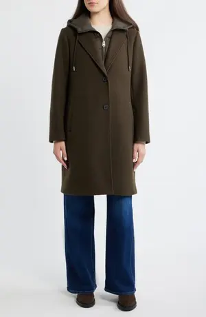 Lucky Brand Walker Coat With Hooded Bib Inset - Loden
