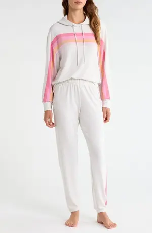 PJ Salvage Radiant Stripe Peached Jersey Hoodie Pajamas - H Cloud