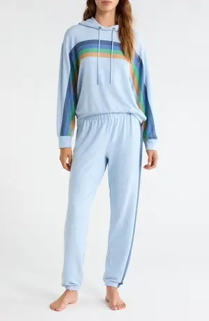 PJ Salvage Radiant Stripe Peached Jersey Hoodie Pajamas - Heather Sky