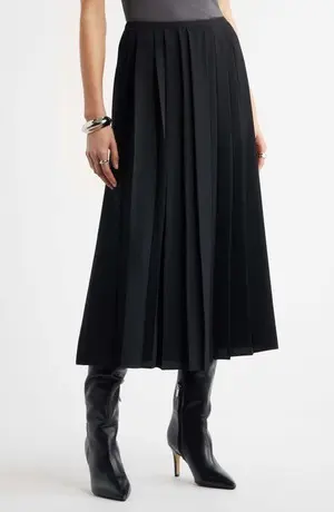 Nordstrom Pleated Midi Skirt - Black