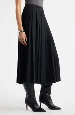 Nordstrom Pleated Midi Skirt - Black