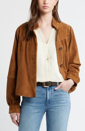 Treasure & Bond Suede Balloon Sleeve Jacket - Tan