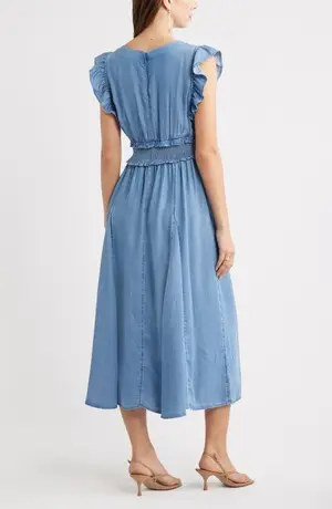 Chelsea28 Smocked Chambray Midi Dress