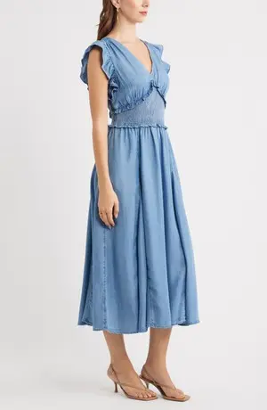 Chelsea28 Smocked Chambray Midi Dress