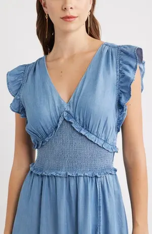 Chelsea28 Smocked Chambray Midi Dress