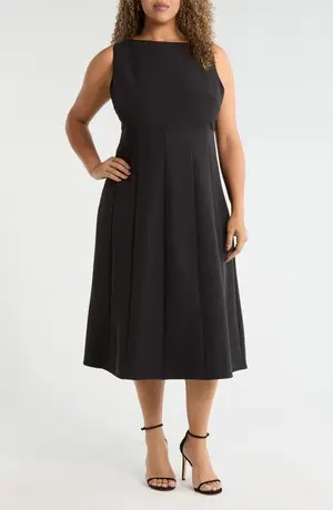 Chelsea28 Bateau Neck Seamed Midi Dress - Black