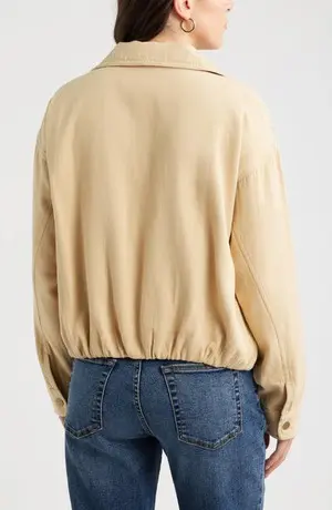 Caslon Bubble Hem Cotton Twill Jacket - Tan Shore