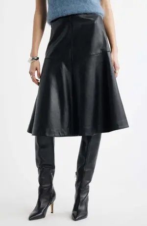 Nordstrom Leather A-line Midi Skirt - Black