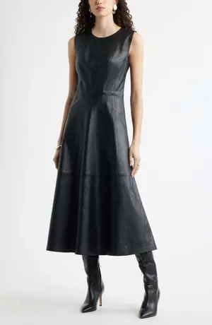 Nordstrom Seamed Leather Midi Dress