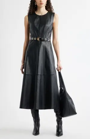 Nordstrom Seamed Leather Midi Dress