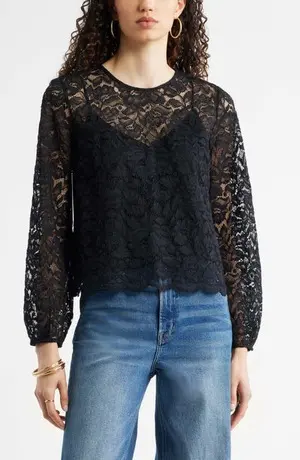 Nordstrom Sheer Lace Top - Black
