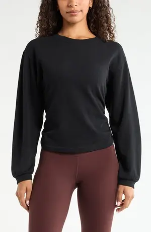 Zella Ruched Side Cotton Blend French Terry Sweatshirt - Black