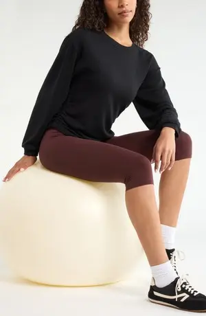Zella Ruched Side Cotton Blend French Terry Sweatshirt - Black